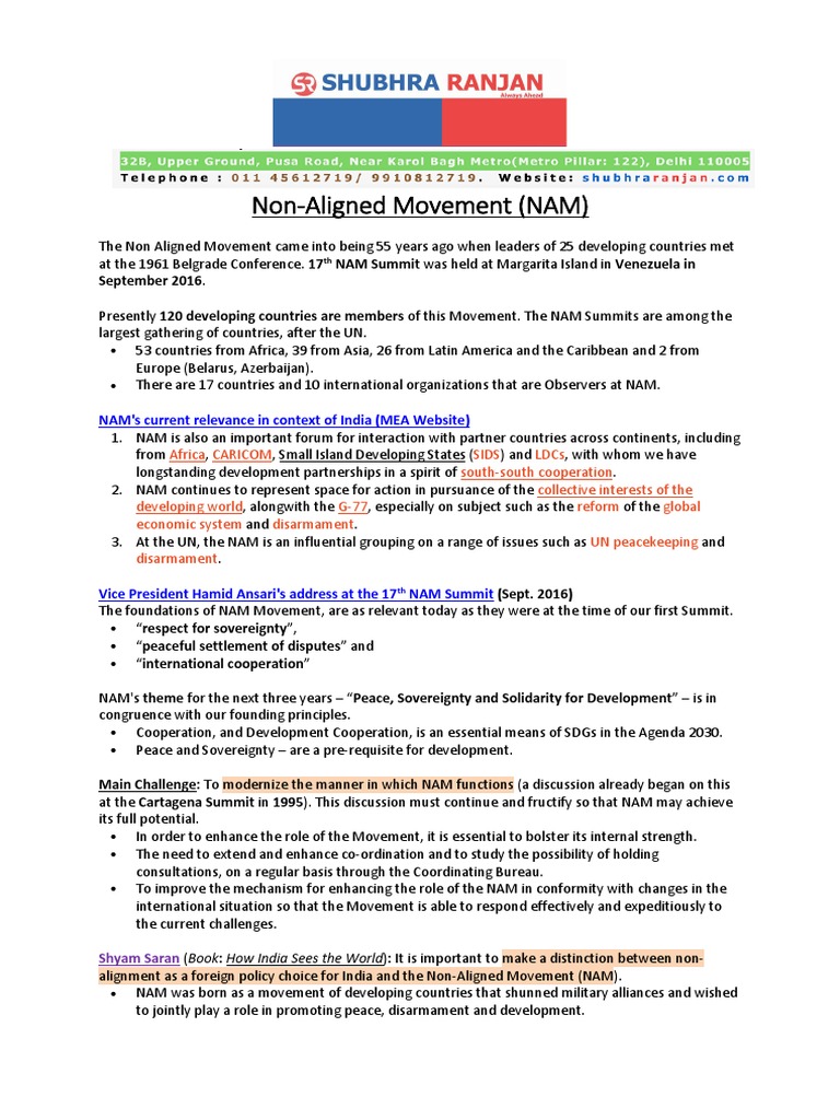 Non-Aligned Movement (NAM) : NAM Summit Was Held at Margarita Island in ...