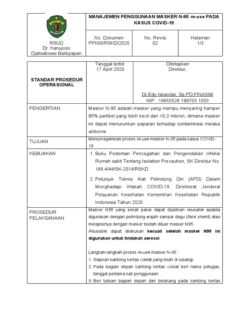 SOP N95 Reusable Terkait COVID-19 - 01 | PDF