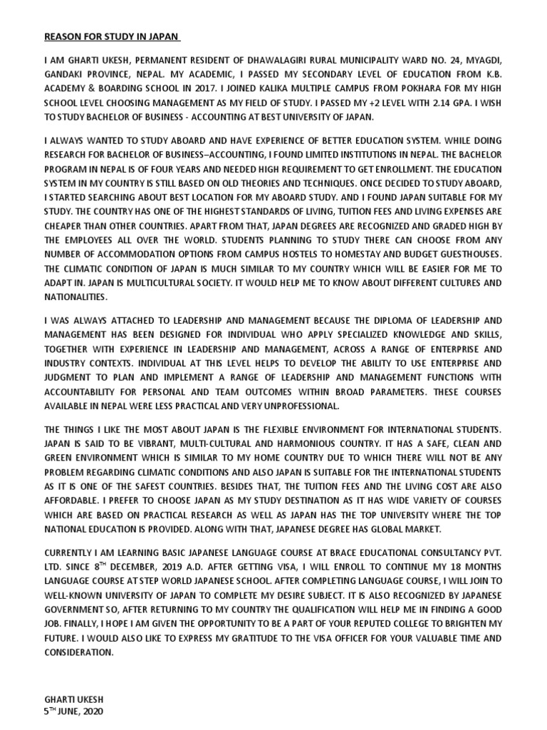 Sop of Ukesh | PDF | Bachelor's Degree | International Student