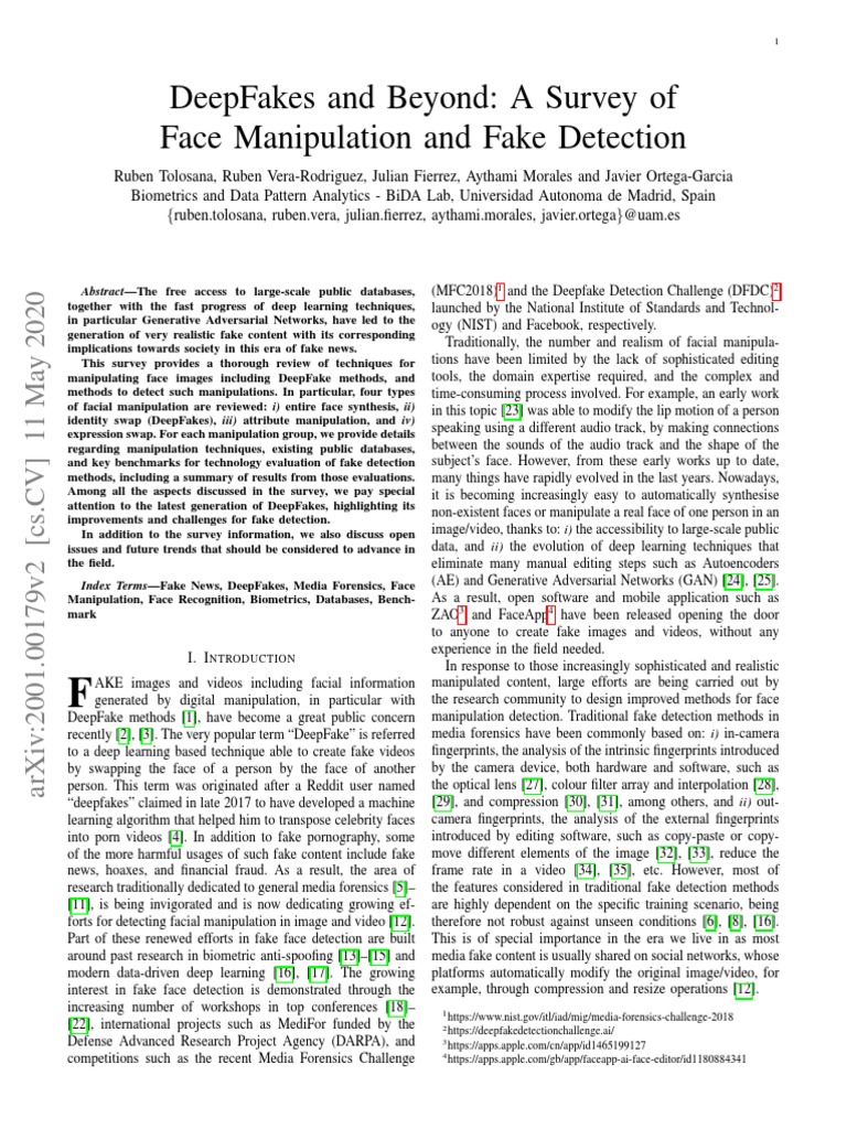 A Comprehensive Survey of Deepfake Techniques, Public Databases for Evaluation, and Methods for ...