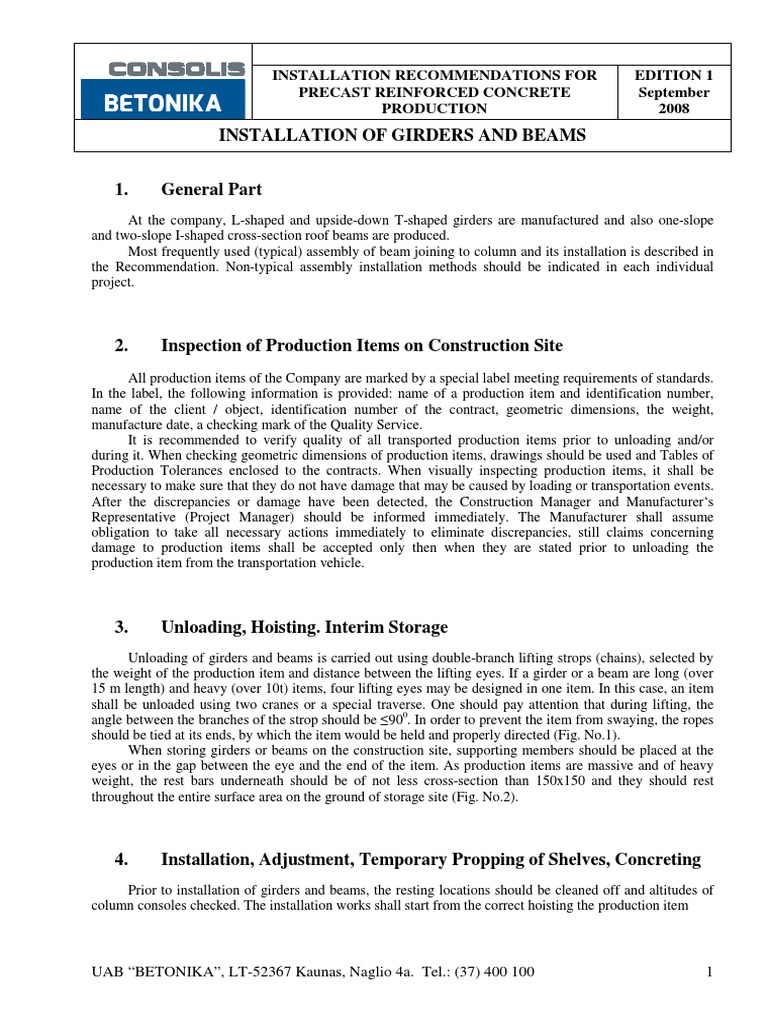 Installation of Girders and Beams | PDF | Precast Concrete | Concrete