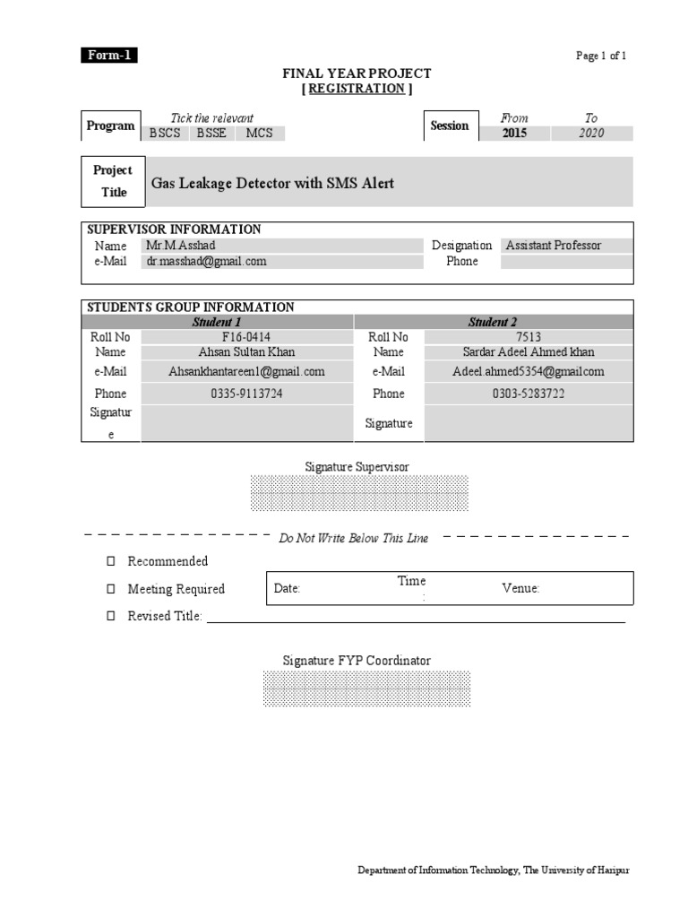 FYP Form 1 - FYP Registration | PDF