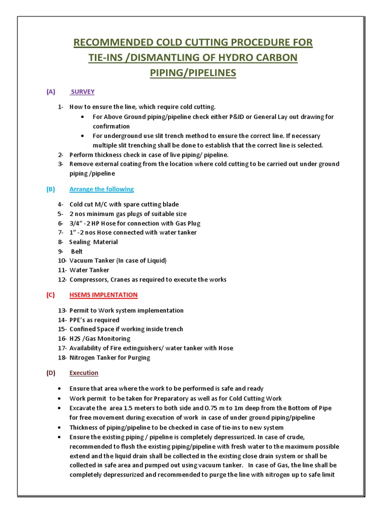 Recommended Cold Cutting Procedure PDF | PDF | Pipeline Transport ...