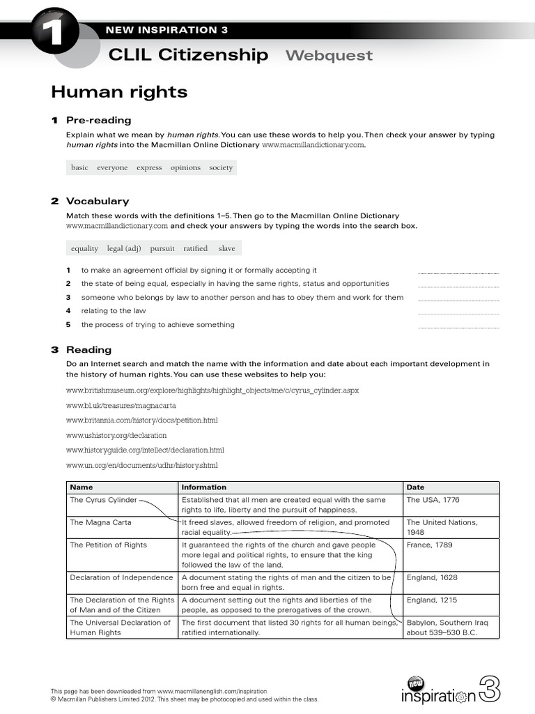 CLIL Citizenship Human Rights: Webquest | PDF | Rights | Liberty
