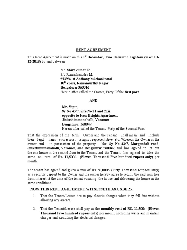 Format - Rent Agreement | PDF | Lease | Leasehold Estate