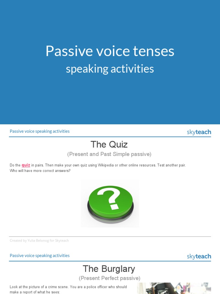 Passive Voice Speaking Activities Guide | PDF | Linguistics | Grammar