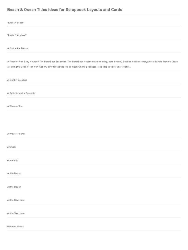 Beach & Ocean Titles Ideas For Scrapbook Layouts and Cards | Download ...