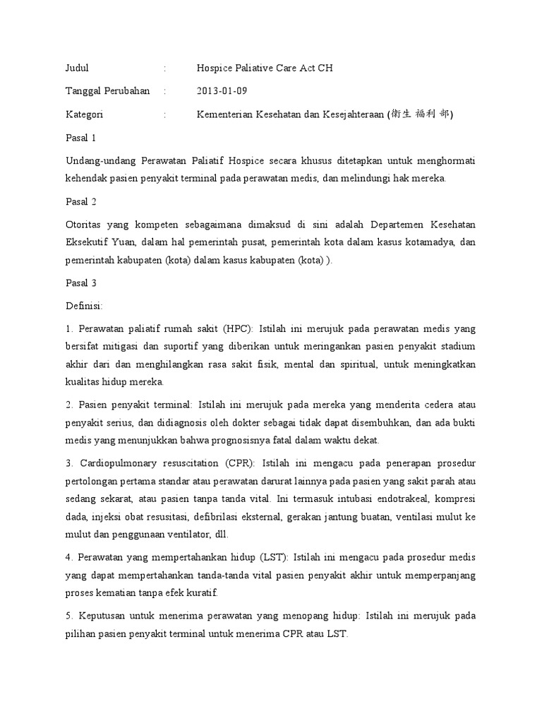 Kebijakan Kep Paliatif Taiwan | PDF | Hukum | Pengembangan Diri