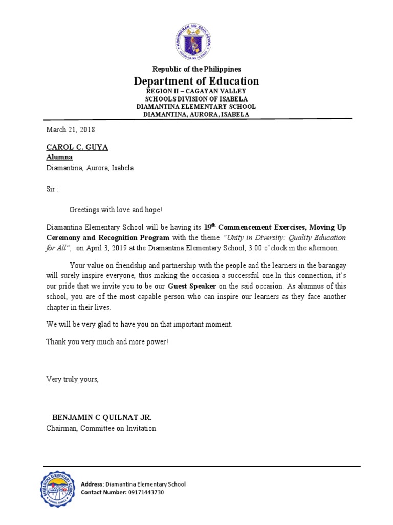 Letter For Guest Speaker Graduation | PDF