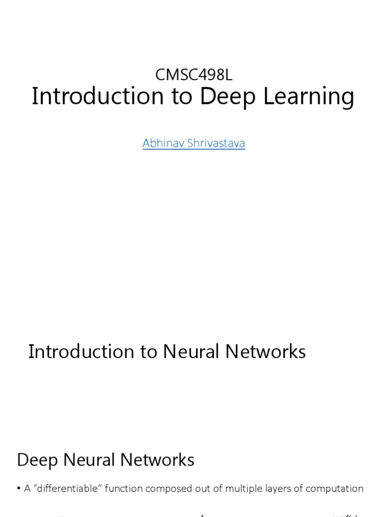 Introduction To Deep Learning: CMSC498L | PDF | Artificial Neural Network | Tensor