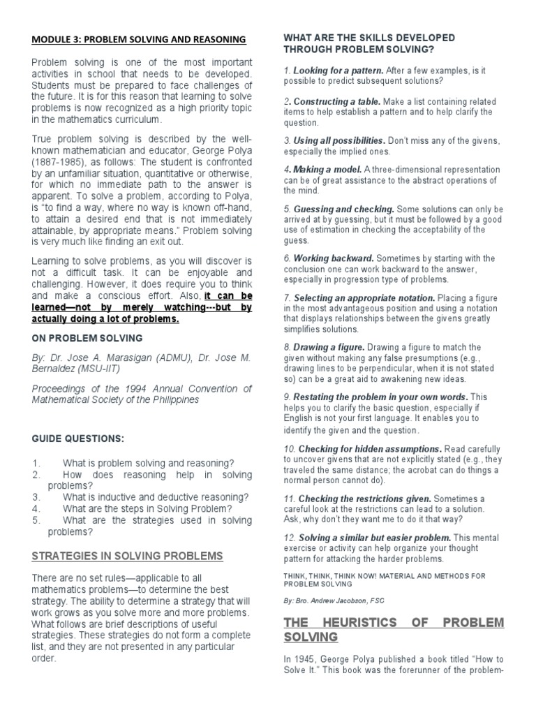 Module 3: Problem Solving and Reasoning: What Are The Skills Developed ...