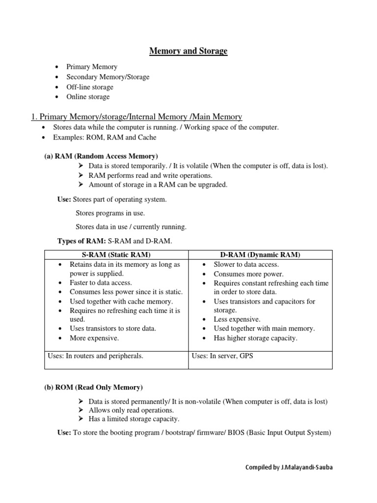 Memory and Storage Types Explained | PDF | Computer Data Storage ...