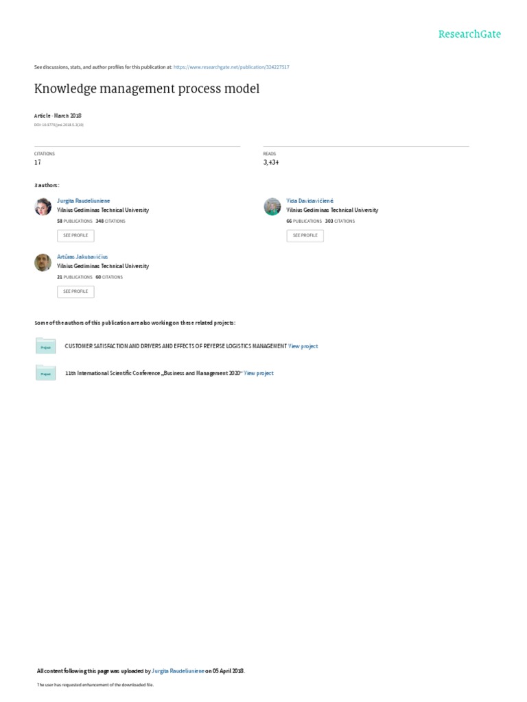 Knowledge Management Process Model: March 2018 | PDF | Knowledge ...