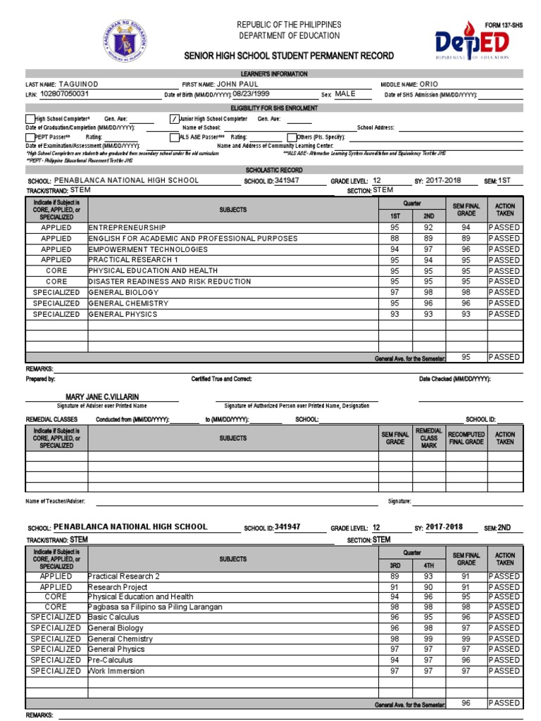 SF10 Sample | PDF | Schools | Science, Technology, Engineering, And ...