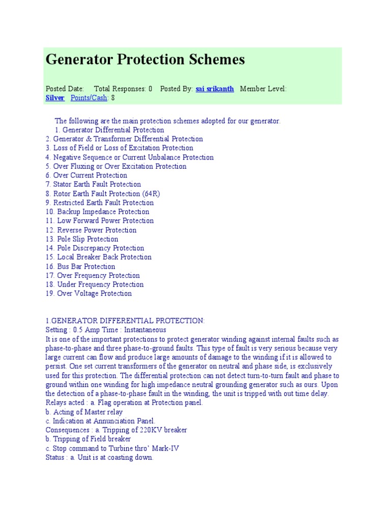Generator Protection | PDF | Electric Generator | Relay