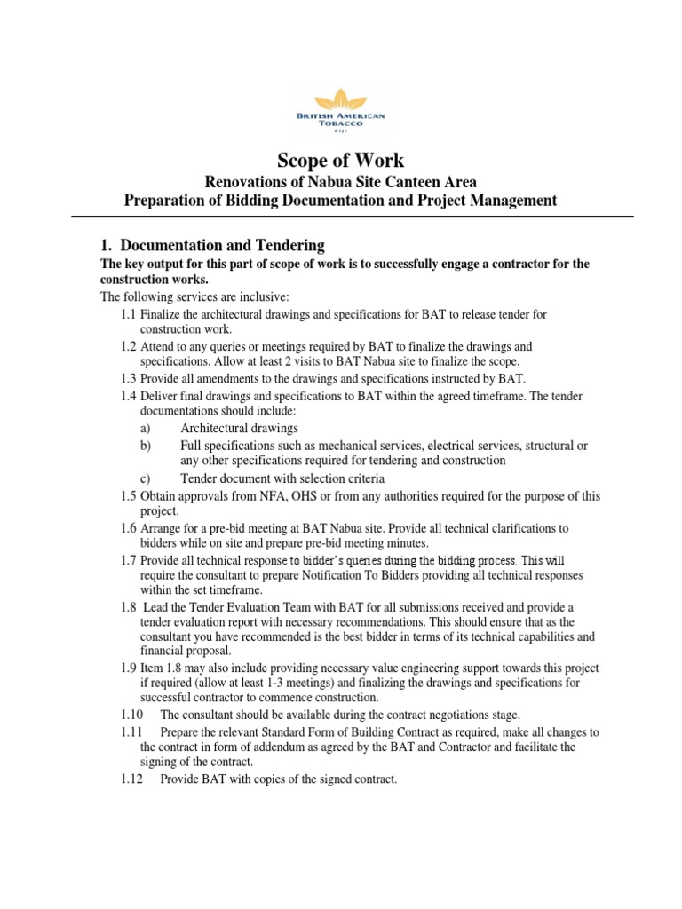 Scope of Work - Canteen Renovations | PDF | Specification (Technical ...