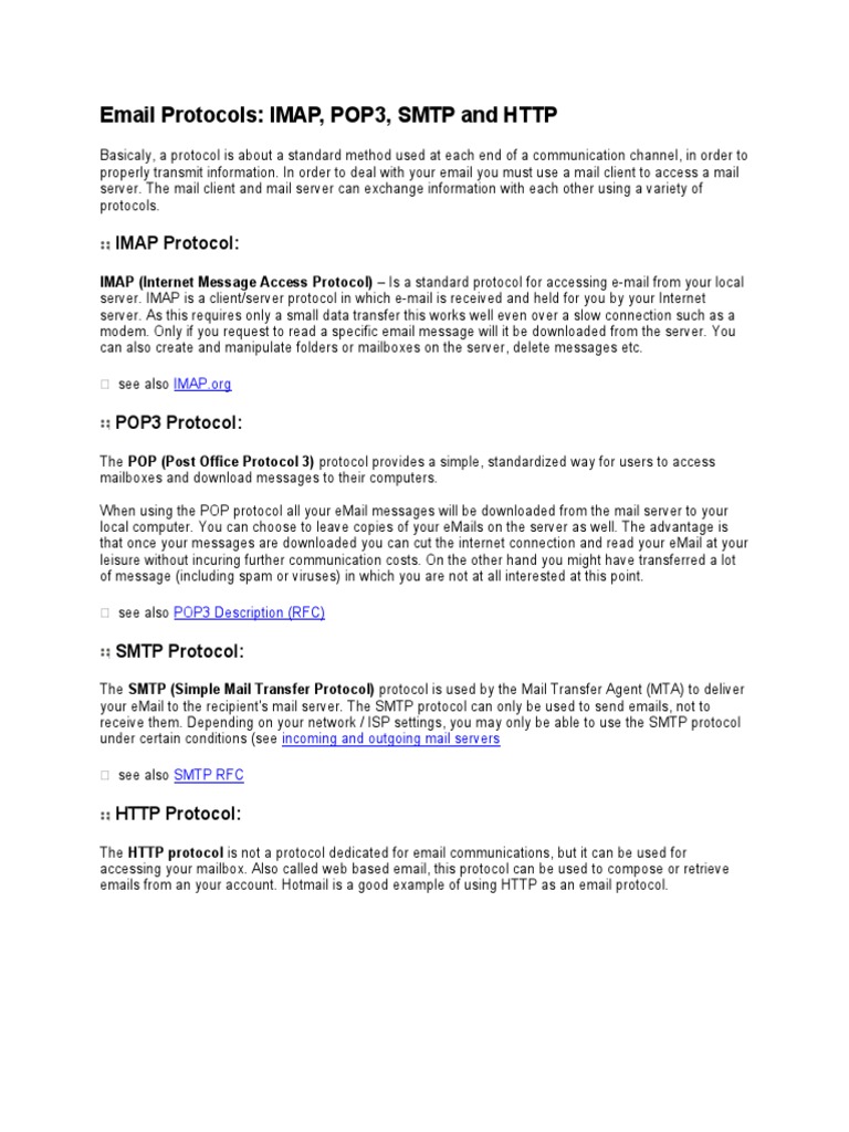 Email Protocols: IMAP, POP3, SMTP and HTTP | PDF | Network Congestion ...