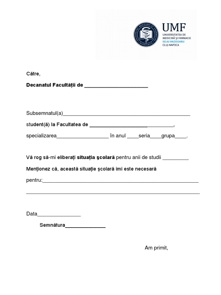 Cerere Eliberare Situatie Scolara | PDF