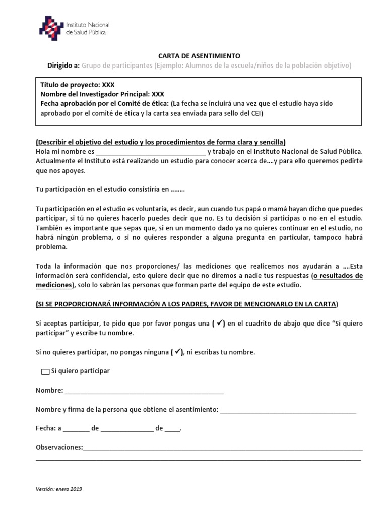 Carta Asentimiento | PDF