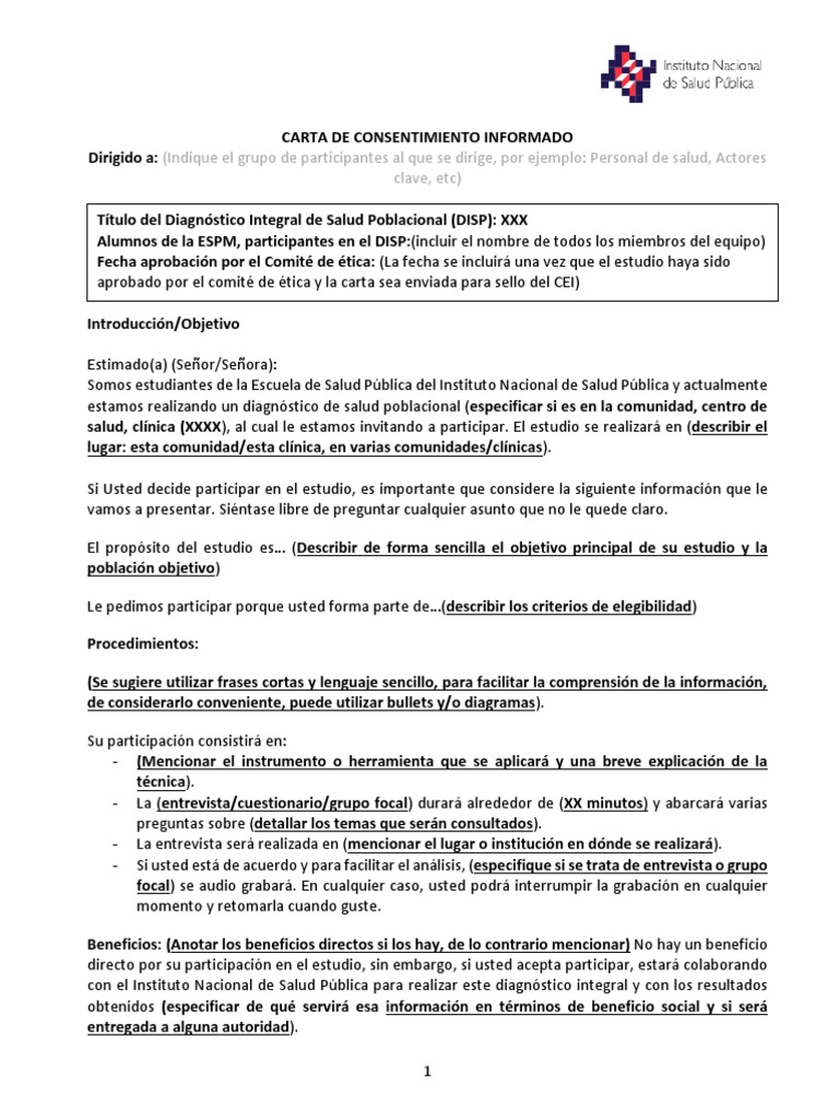 Carta Consentimiento Disp | PDF | Bienestar | Medicina
