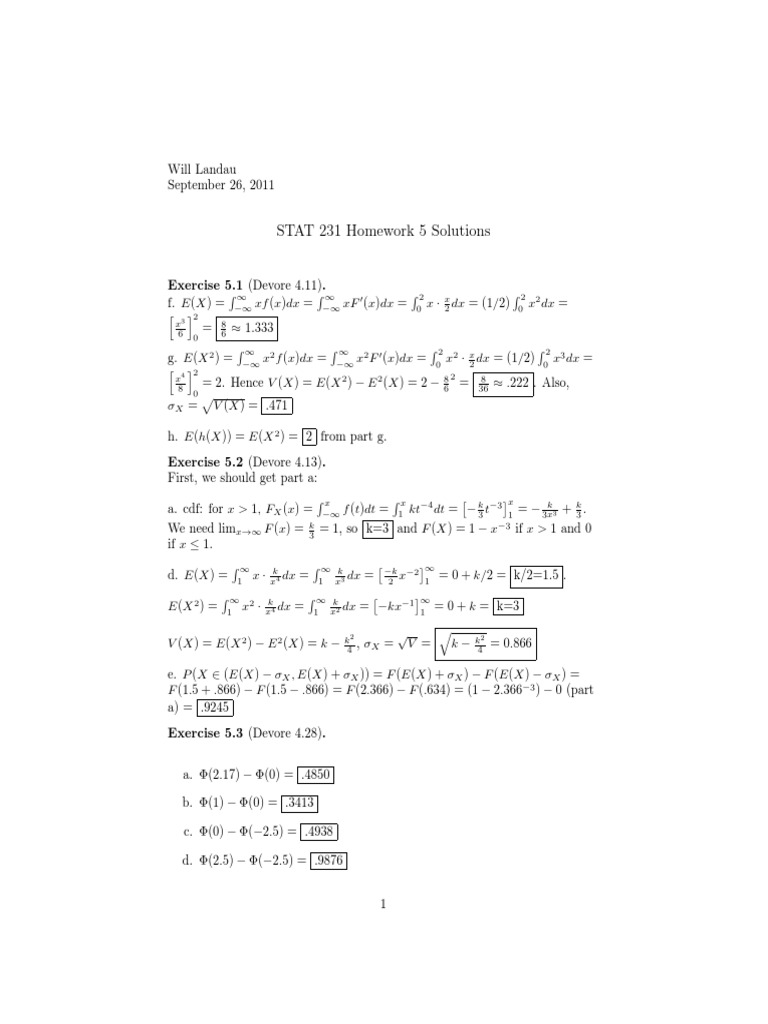 STAT 231 Homework 5 Solutions | PDF | Mathematical Analysis | Statistics