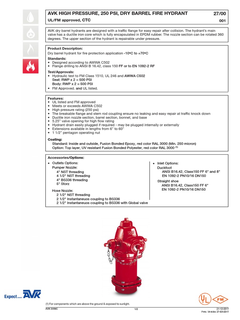 27-00-001 AVK Fire Hydrant Dry Barrel - 25-12-2017 | PDF | Valve ...