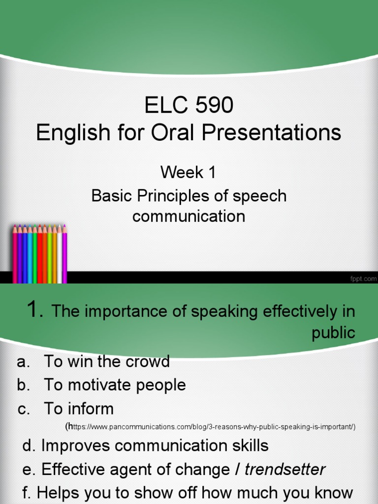 Elc590 Week 1 Basic Principles of Speech Communication | PDF