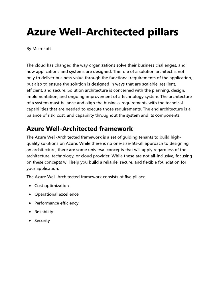 Azure Well-Architected Pillars | PDF