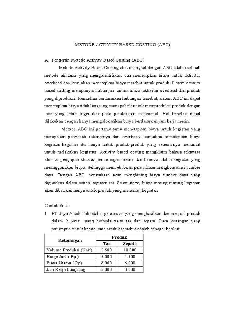Contoh Perhitungan Metode ABC | PDF | Teknologi & Rekayasa