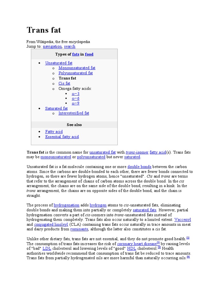 Trans Fat: Types of in | PDF | Fat | Fatty Acid