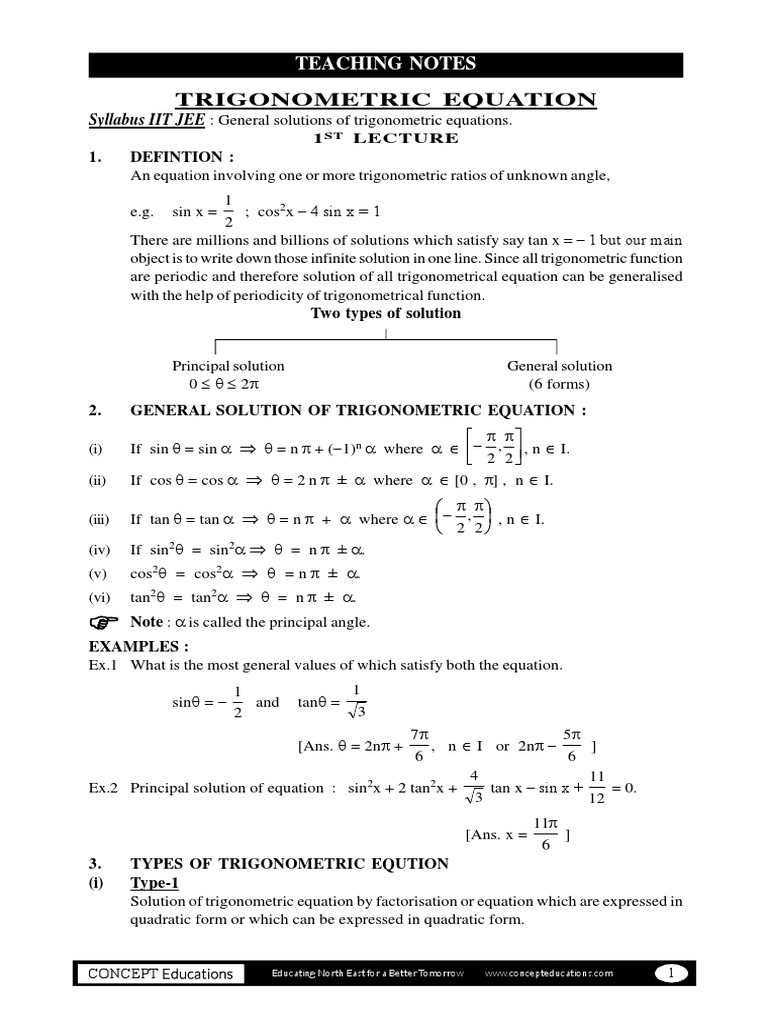 General Solutions of Trigonometric Equations: Teaching Notes on the Six ...