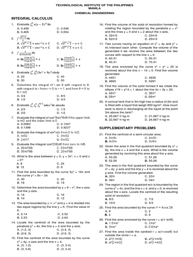 Integral Calculus Exam Review | PDF | Area | Cartesian Coordinate System