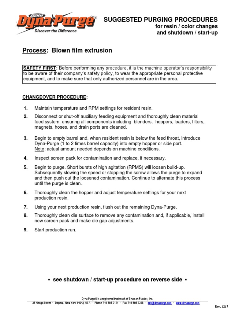 Suggested Purging Procedures: For Resin / Color Changes and Shutdown ...