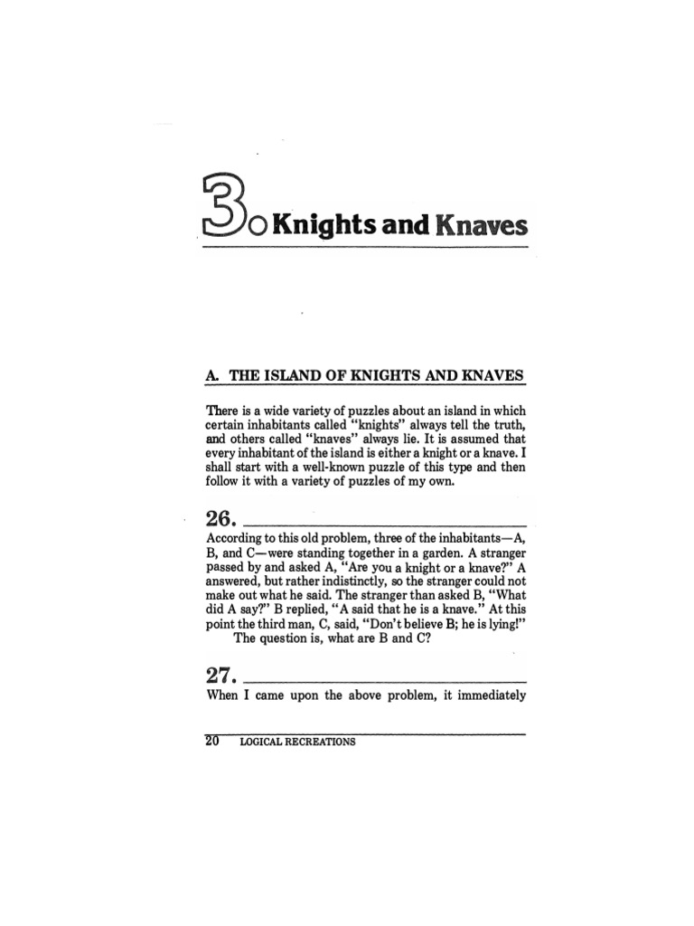 Knights and Knaves Logic Puzzles | PDF | Logic | Epistemology