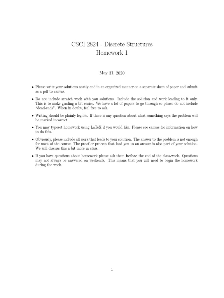 CSCI 2824 - Discrete Structures Homework 1 | PDF | Syntax (Logic) | Logic