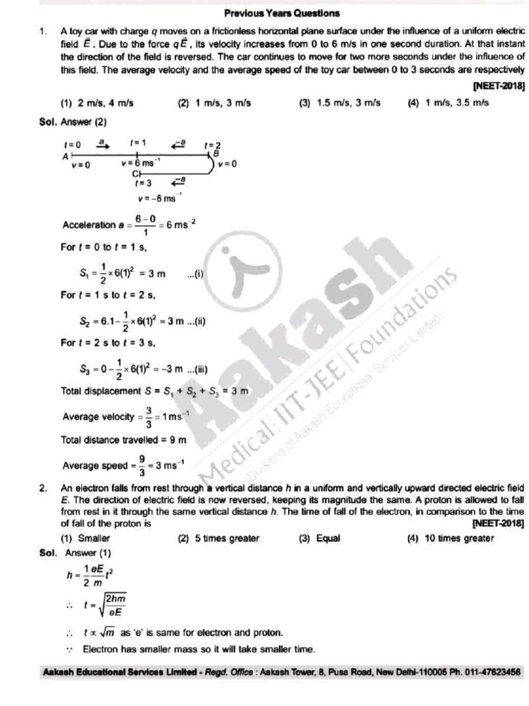 Assignment - 2 - Electric Charges and Fields-Neet-Solution PDF | PDF | Electric Field ...