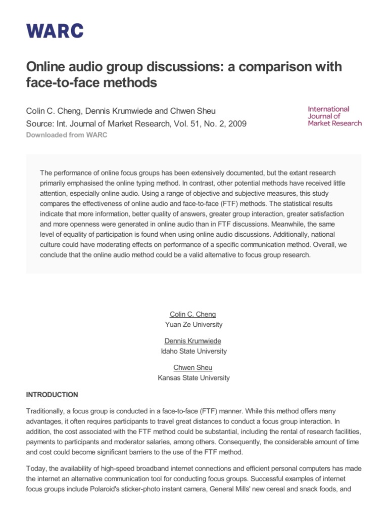 Cheng, Collin C y Otros. Online Audio Group Discussions. A Comparison ...
