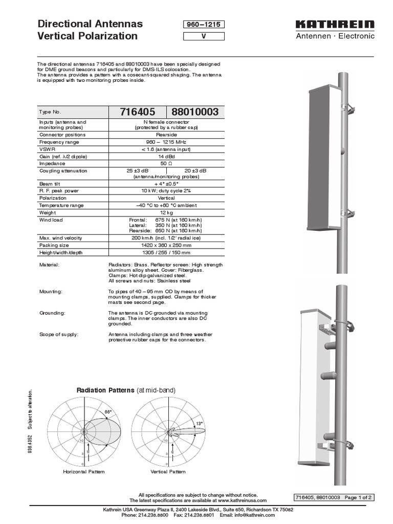 Dme Kathrein Antenna 716405 | PDF | Antenna (Radio) | Radio Technology