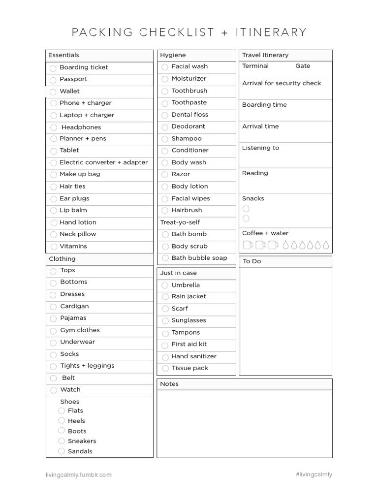 Packing Checklist and Itinerary | PDF