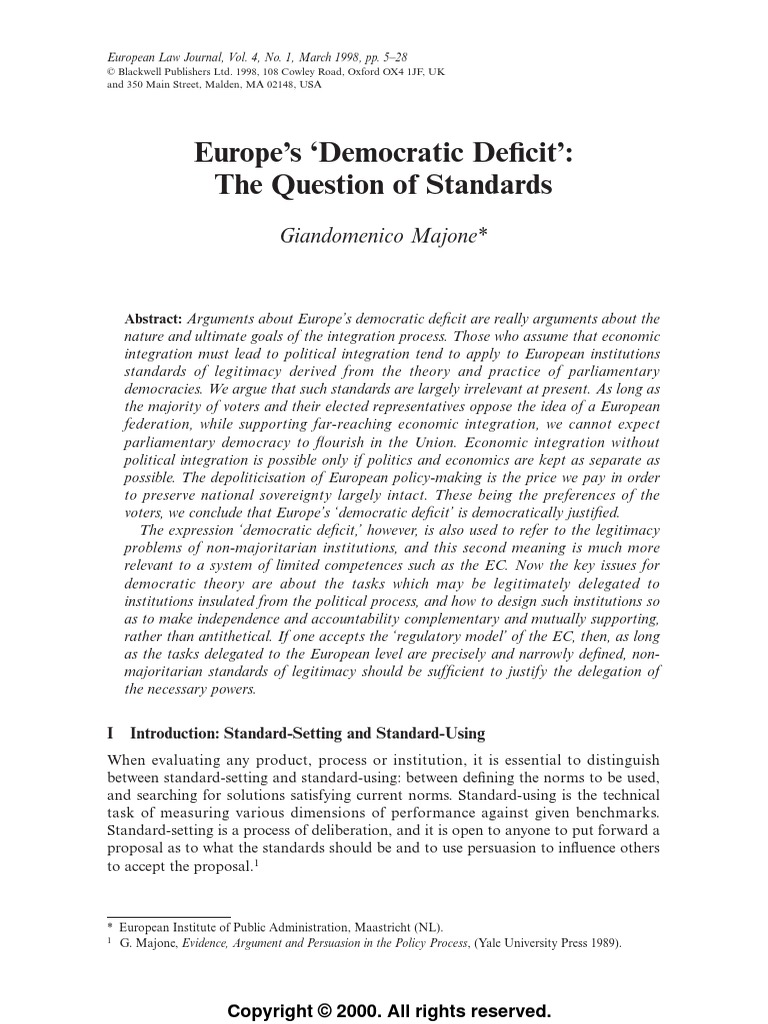 Europe's Democratic Deficit': The Question of Standards: Giandomenico ...