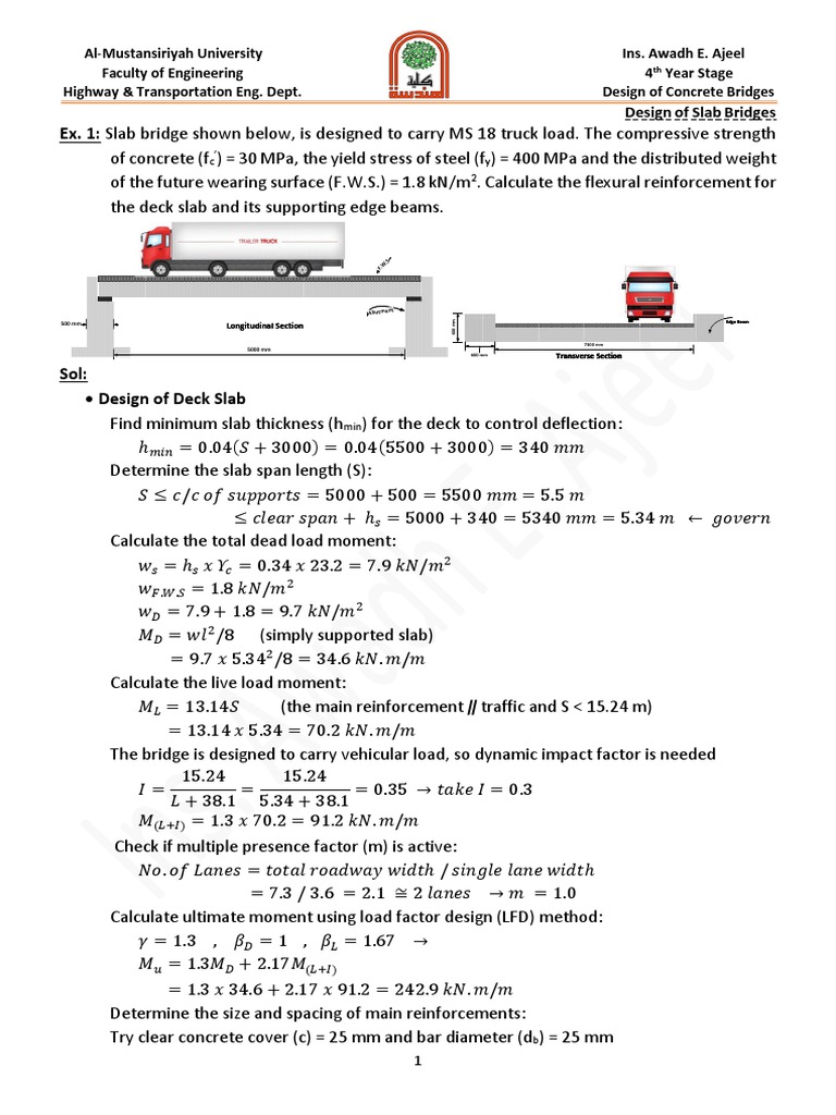 Slab Bridge Design Calculations | PDF | Bridge | Beam (Structure)