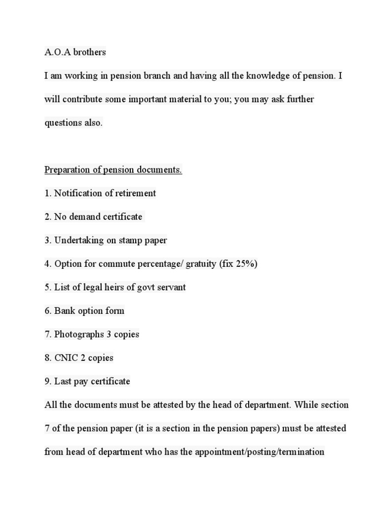 Preparation of Pension Documents | PDF
