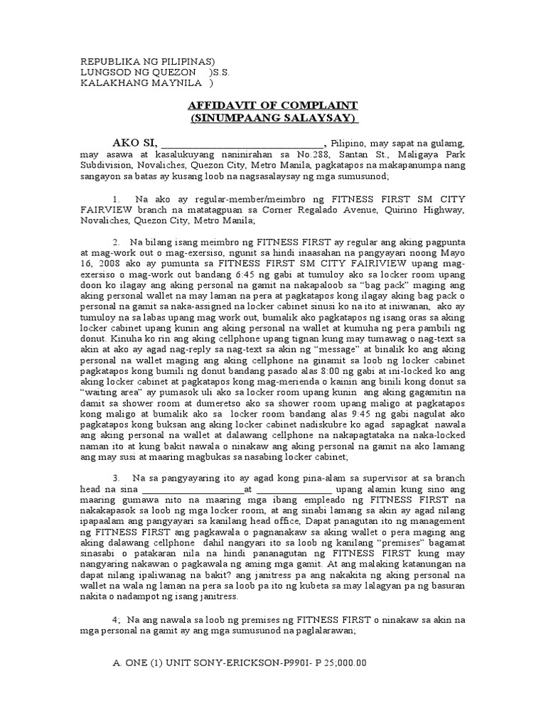 Sample - Affidavit of Complaint | PDF