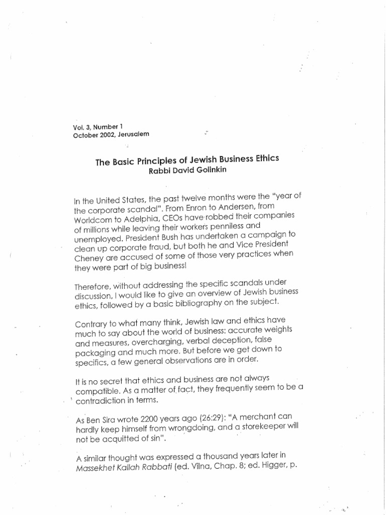 The Basic Principles of Jewish Business Ethics - David Golinkin | PDF