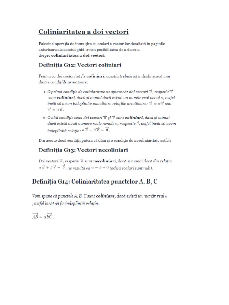 Vectori Coliniari-Descompunerea Unui Vector Dupa Doi Vectori Dati-Aplicatii | PDF