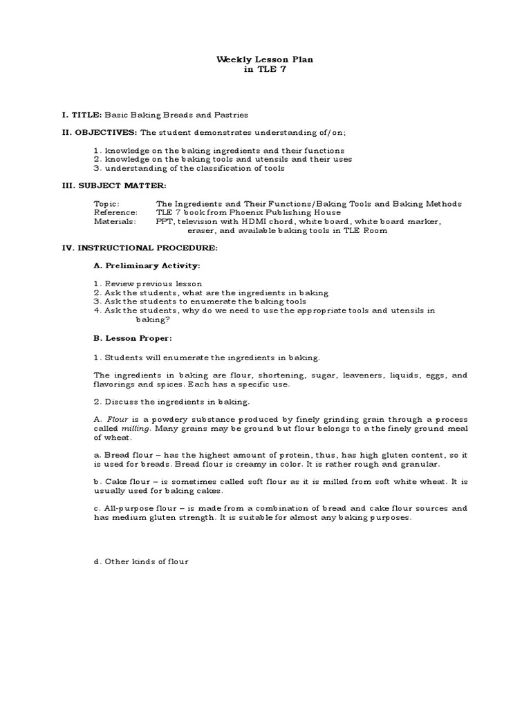 I. TITLE: Basic Baking Breads and Pastries II. OBJECTIVES: The Student ...