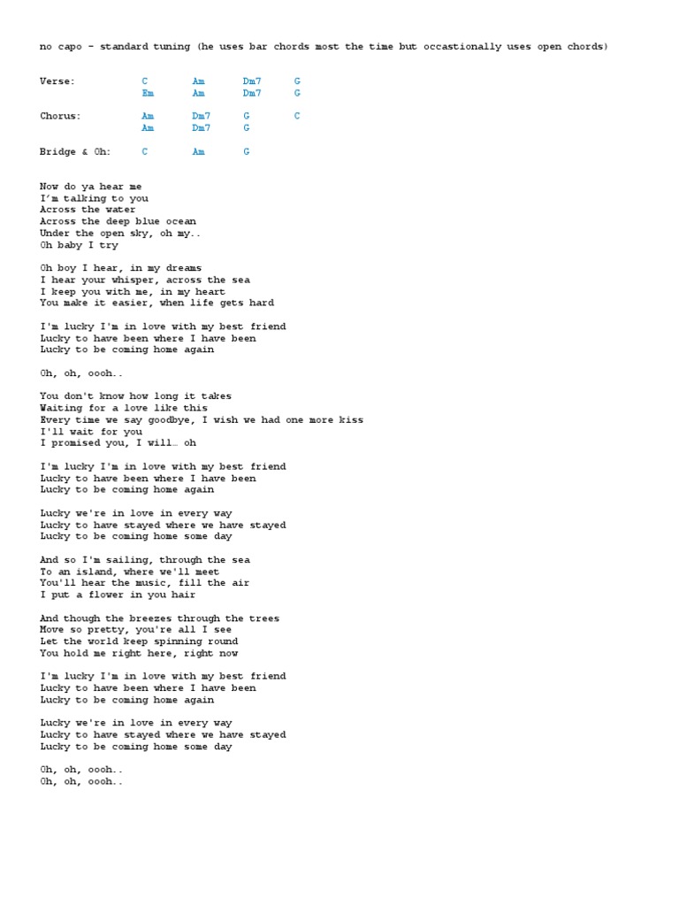 Guitar Chords for "Lucky" Song | PDF | Language Arts & Discipline