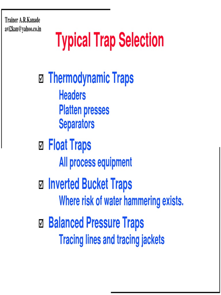 Typical Trap Selection: Thermodynamic Traps | PDF | Valve | Steam