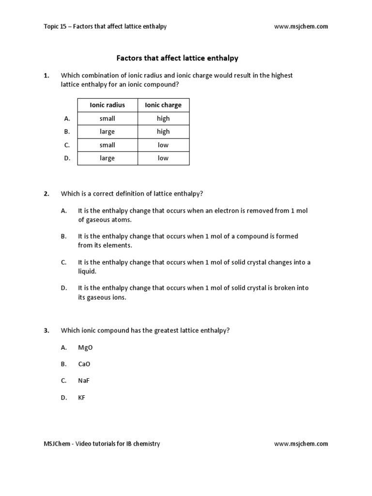 2 +15 1+factors+affecting+lattice+enthalpy+worksheet | PDF | Science ...