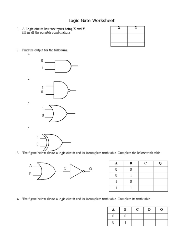Logic Gates Worksheet and Exercises | PDF | Logic Gate | Computer ...